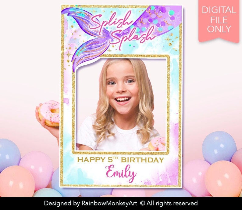 Mermaid Birthday Photo Booth Frame: Purple Selfie Prop (digital ...