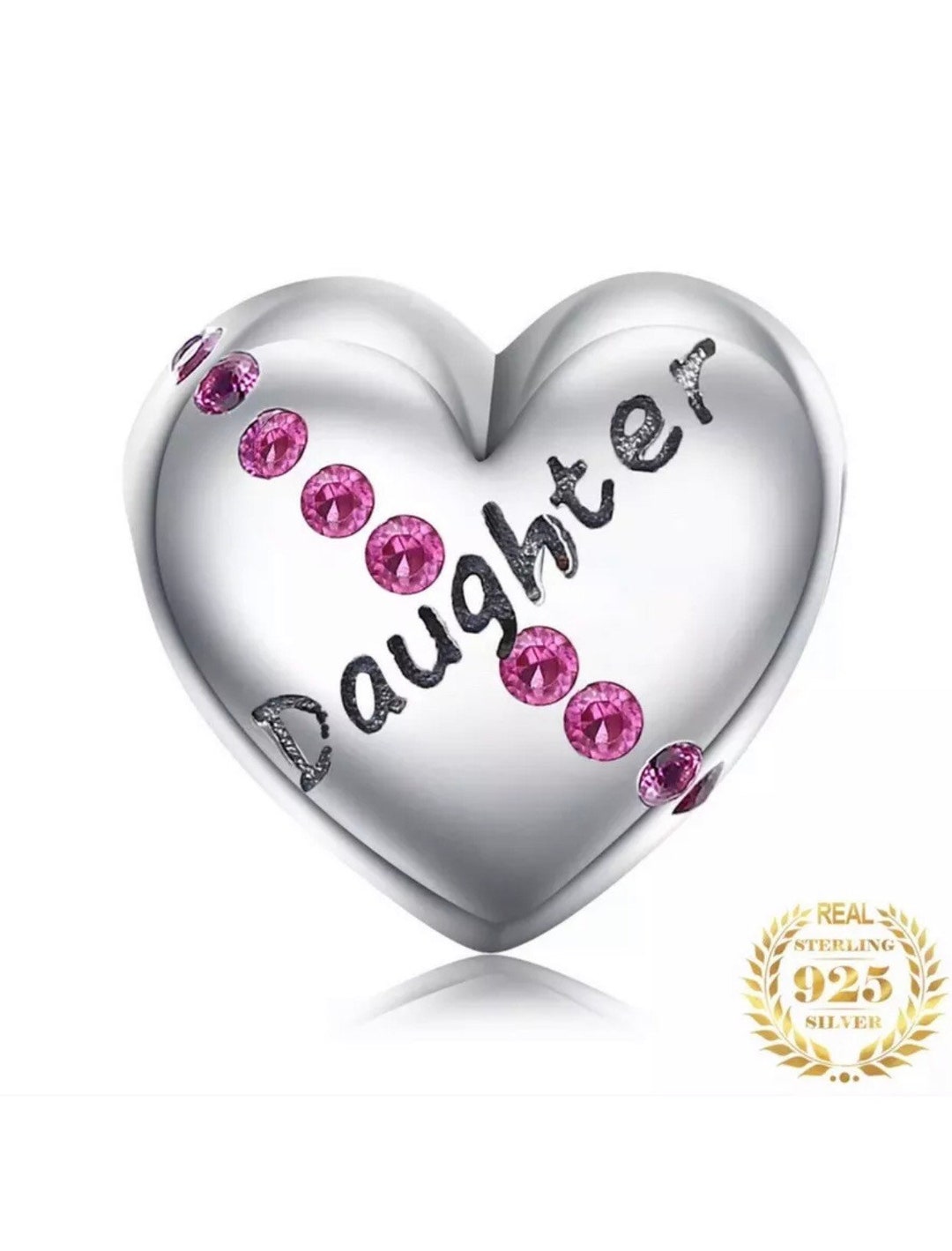 Daughter Charm, 925 Sterling Silver Daughter Heart Charm, Pink Daughter ...