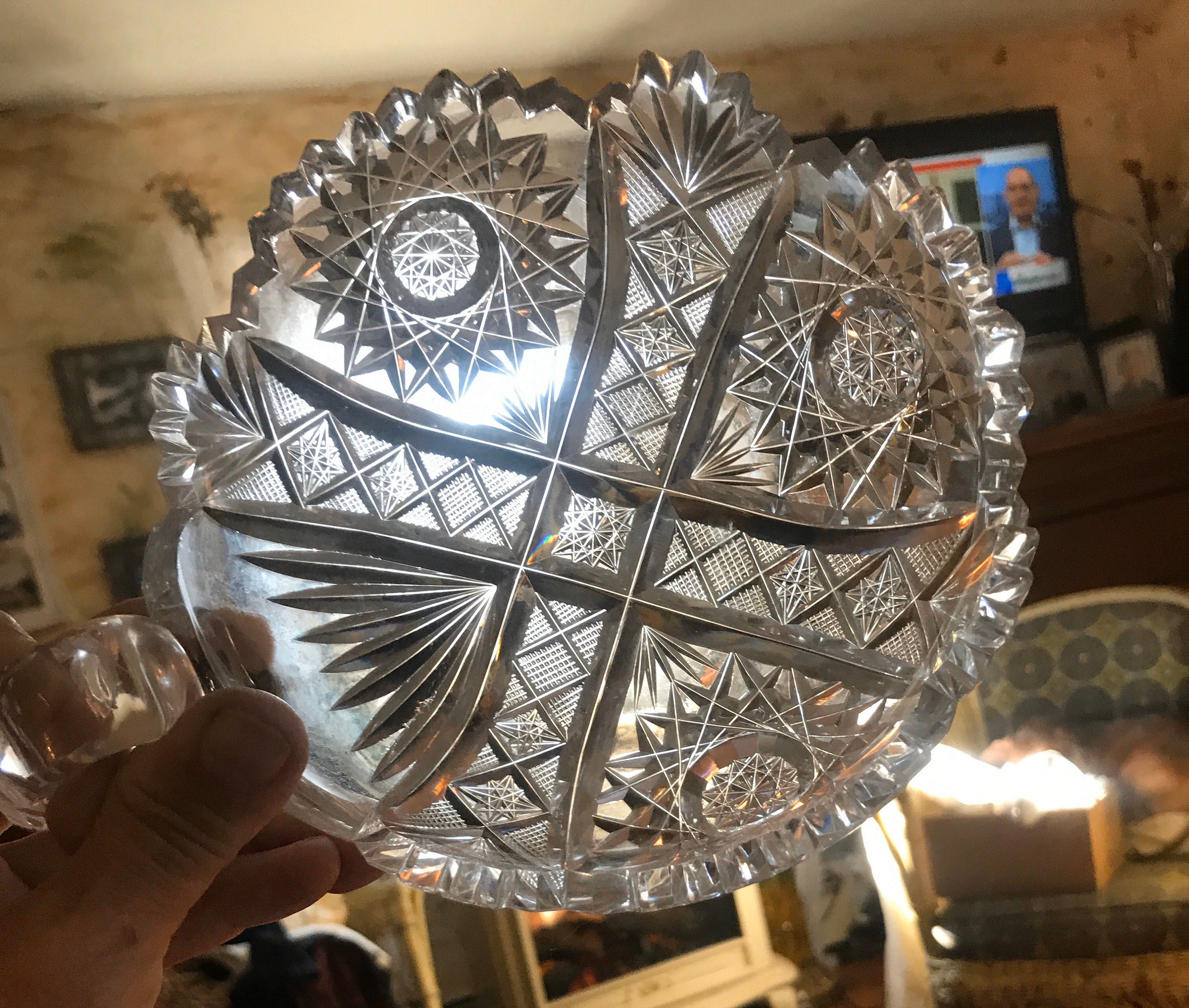 Cut Crystal Nappy Dish Vintage Hobstar Star - Sawtooth Rim - Thumb ...