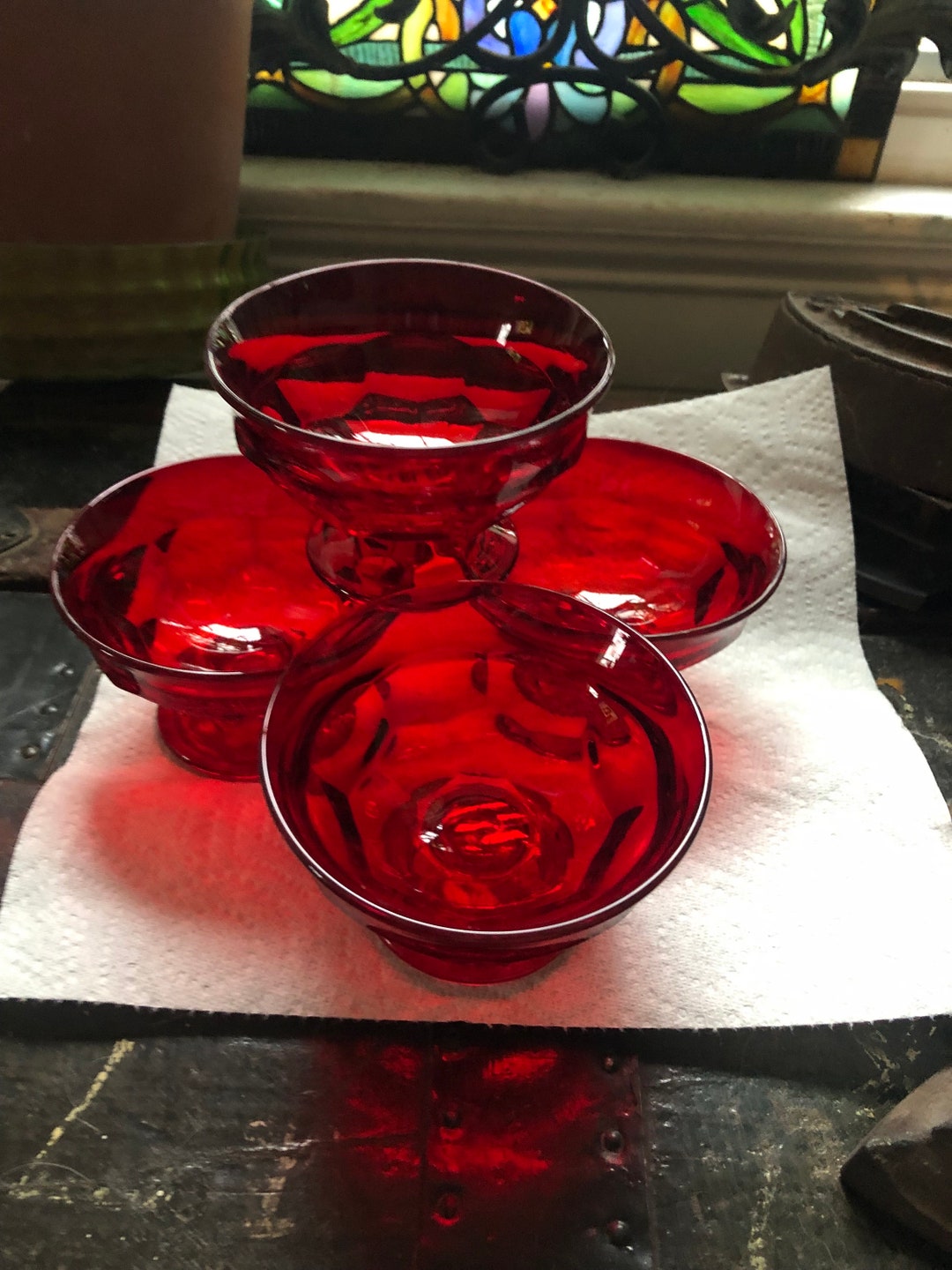 Viking Ruby Red Georgian Thumbprint Sherbet Dishes Red Compote - Etsy