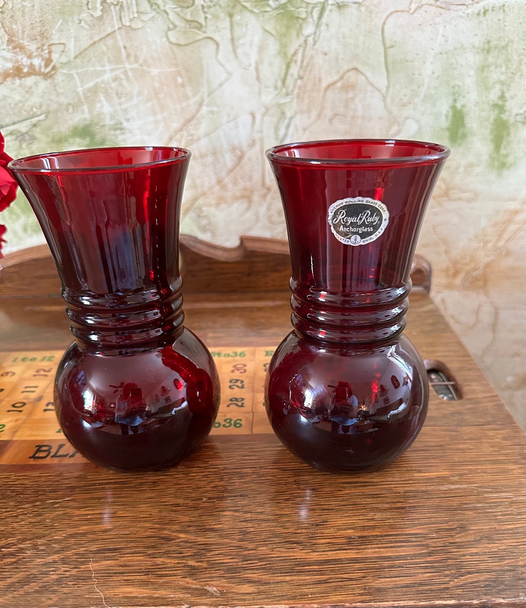 Pair of Royal Ruby Anchor Hocking Depression Glass Vases - Etsy