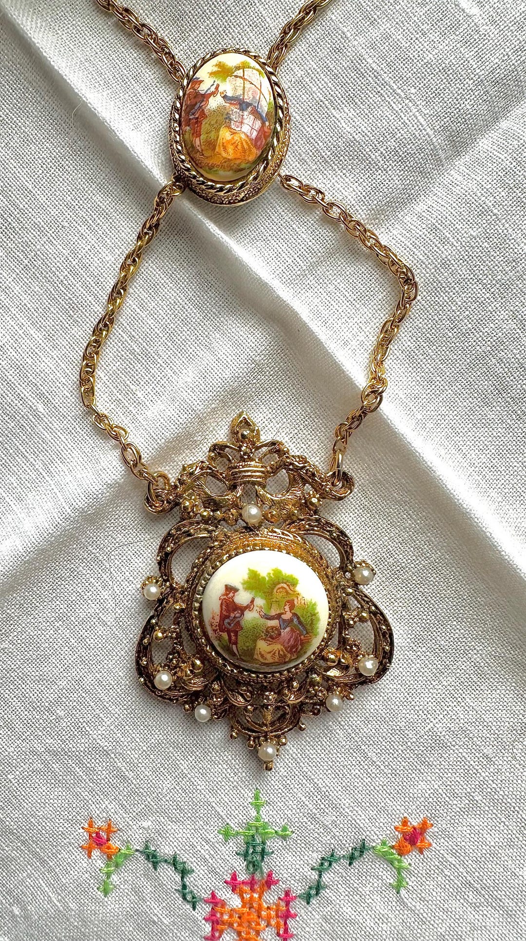 Antique West German Porcelain Courting Couple Double Cameo Necklace - Etsy