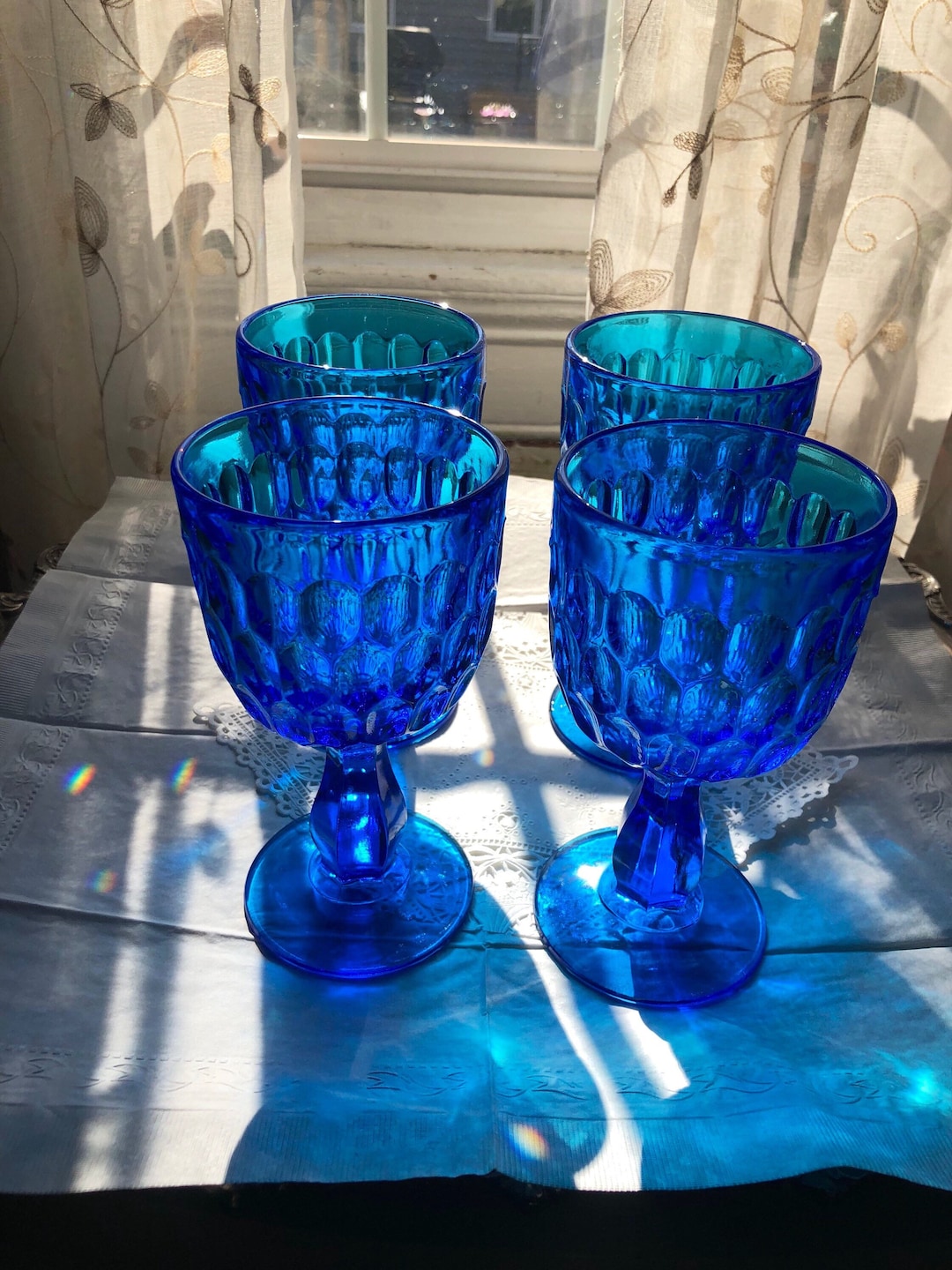 Four Vintage Fenton Large Thumbprint Pattern Goblets - Water Goblets ...
