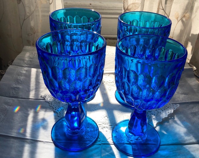 Four Vintage Fenton Large Thumbprint Pattern Goblets - Water Goblets ...