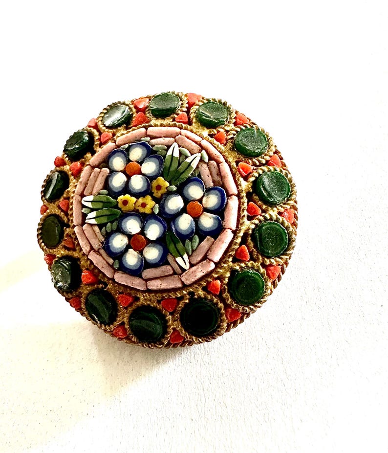 Vintage Round Micro Mosaic Pin Brooch - Etsy