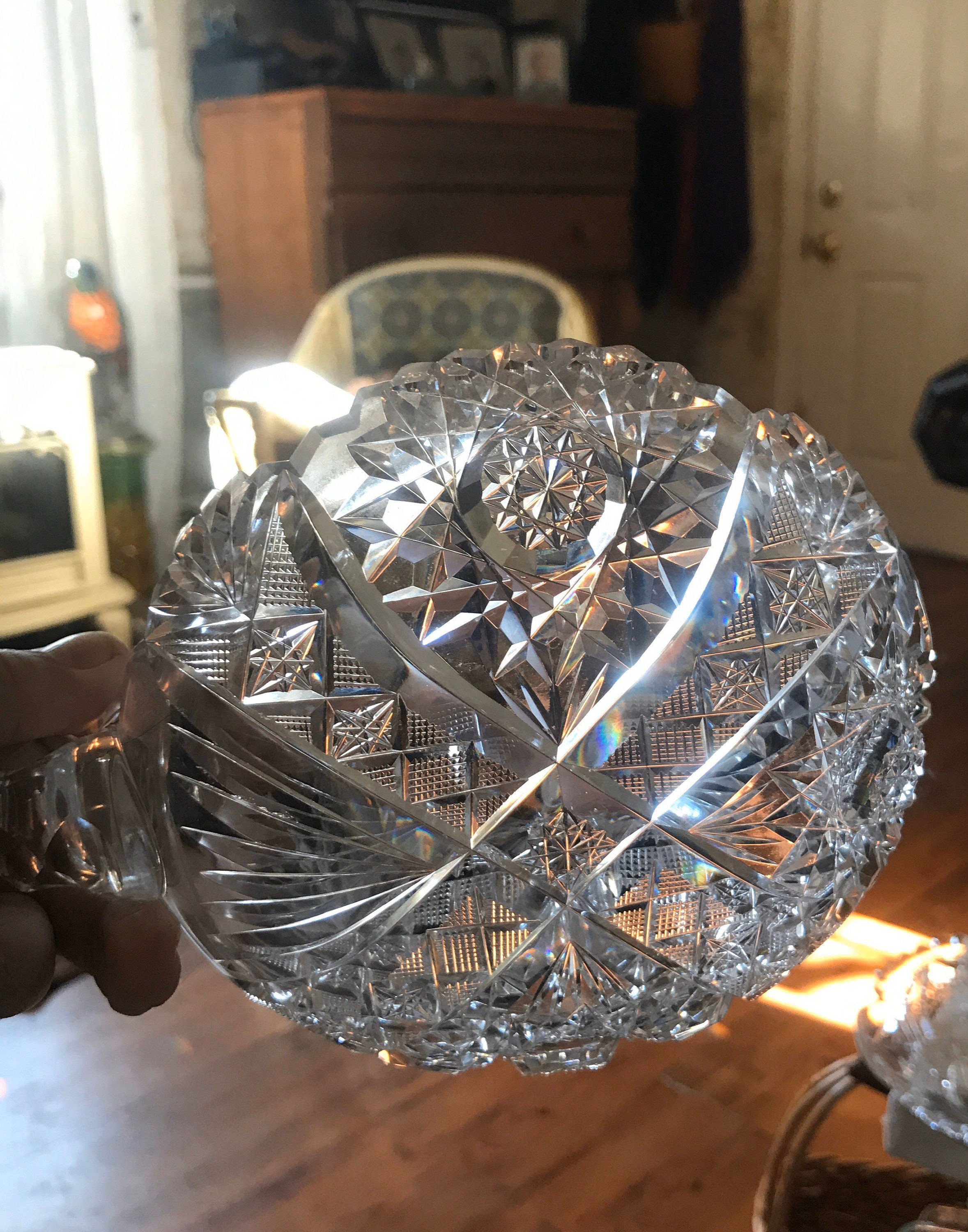 Cut Crystal Nappy Dish Vintage Hobstar Star - Sawtooth Rim - Thumb ...