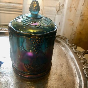 Blue Grape Pattern Indiana Carnival Glass Lidded Jar - Cannister - Etsy