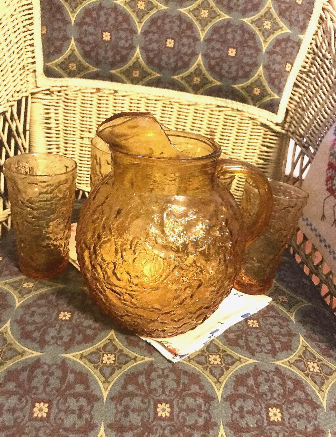 Vintage Anchor Hocking Amber Pitcher Set – Milano Honey Gold, Bark ...