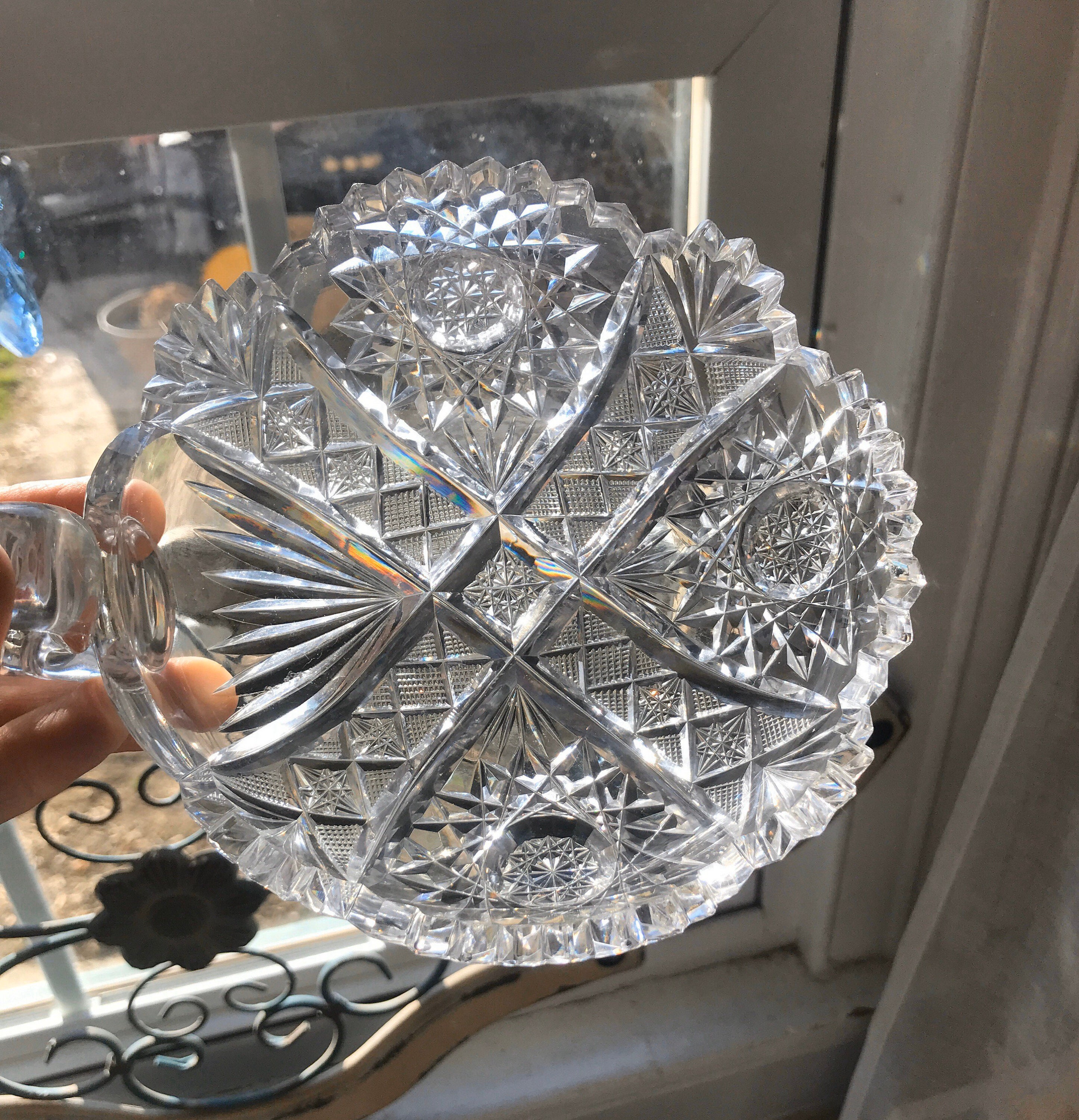 Cut Crystal Nappy Dish Vintage Hobstar Star - Sawtooth Rim - Thumb ...