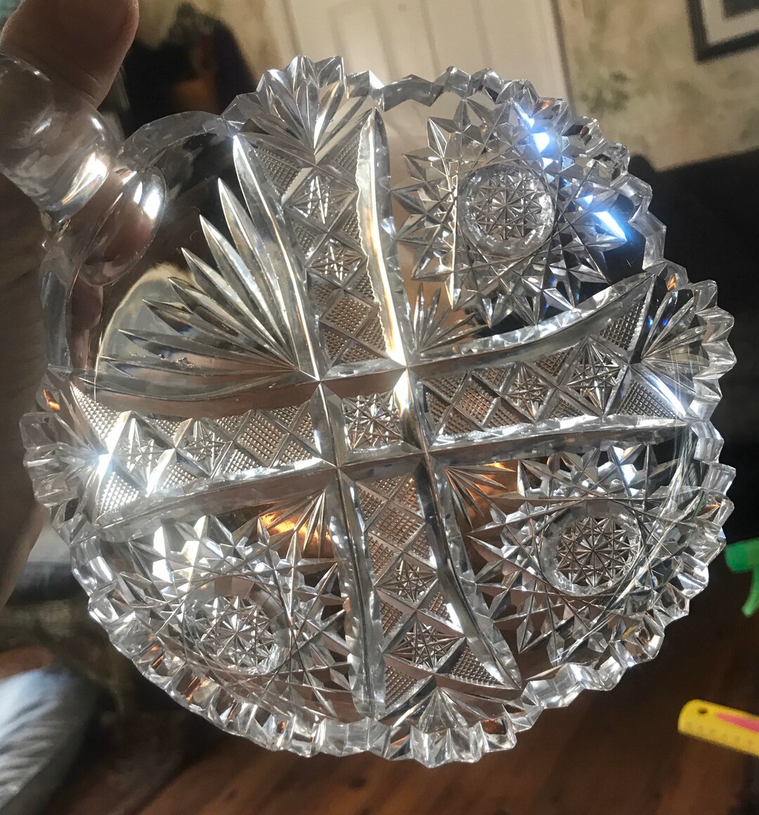 Cut Crystal Nappy Dish Vintage Hobstar Star - Sawtooth Rim - Thumb ...