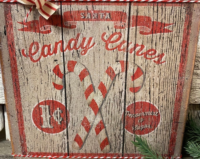 Primitive Candy Cane Christmas Box Sign Primitive Christmas - Etsy