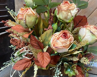 Primitive Cream Rose Arrangement - Farmhouse Floral Arrangement - Cream ...