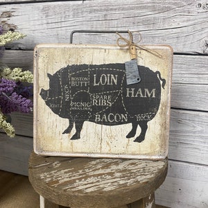 Primitive Farmhouse Pork Chart Standing Sign 6x6 1/2 Standing Wood Sign ...