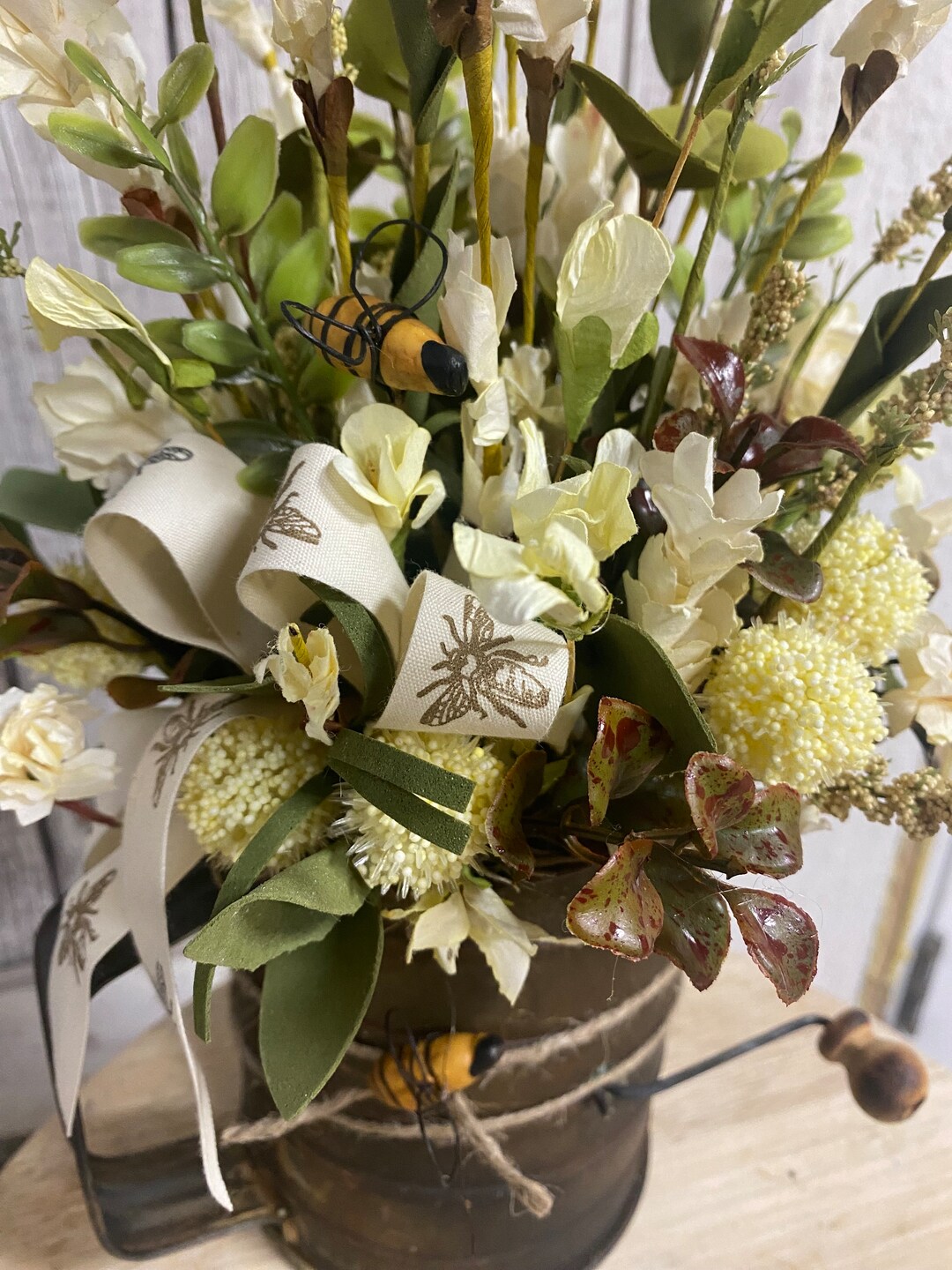 Primitive Bee Arrangement in Tin Flour Sifter Farmhouse Arrangement ...