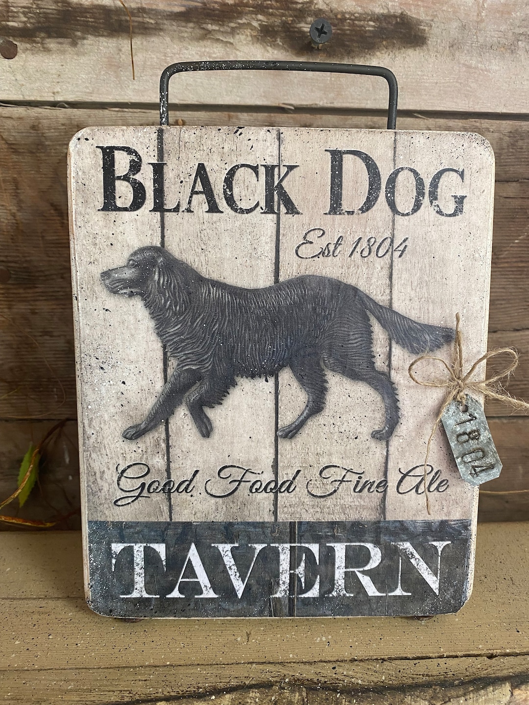 Primitive Standing Black Dog Tavern Sign- 5 1/2”x7” Wood Sign With ...