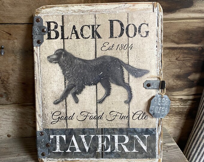 Primitive Standing Black Dog Tavern Sign- 7 1/2x9 1/2” Handmade Sign ...