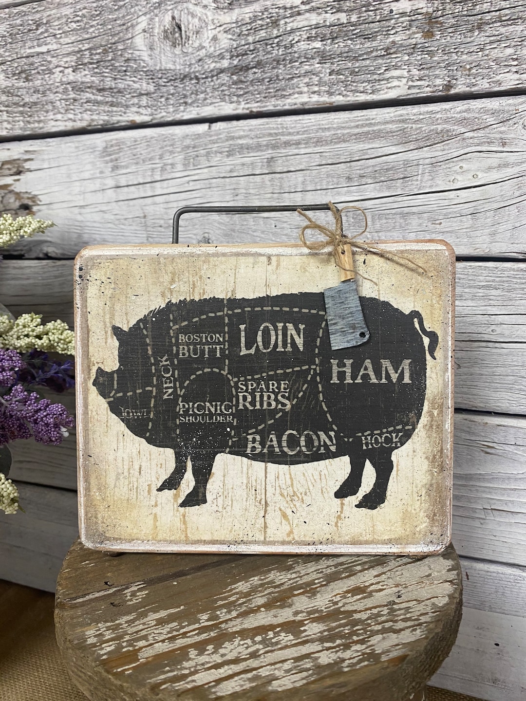 Primitive Farmhouse Pork Chart Standing Sign 6x6 1/2 Standing Wood Sign ...