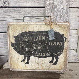 Primitive Farmhouse Pork Chart Standing Sign 6x6 1/2 Standing Wood Sign ...