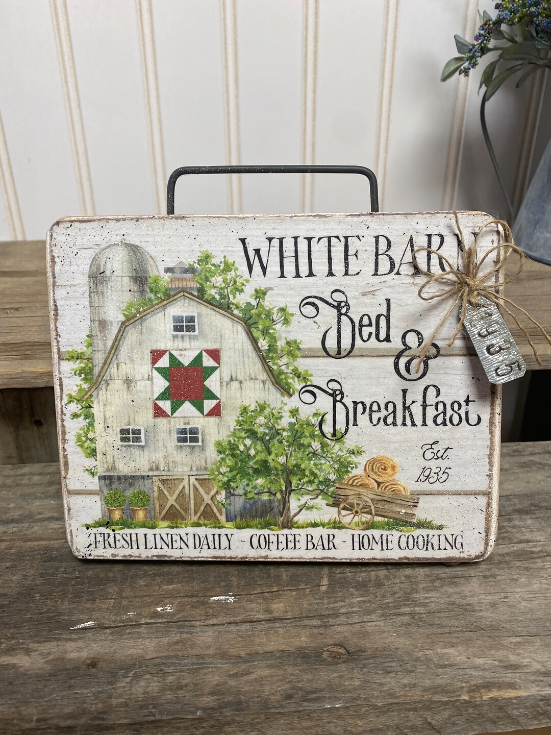 White Barn Standing Sign 6 1/2x6 Standing Wood Sign Tiered Tray Sign ...