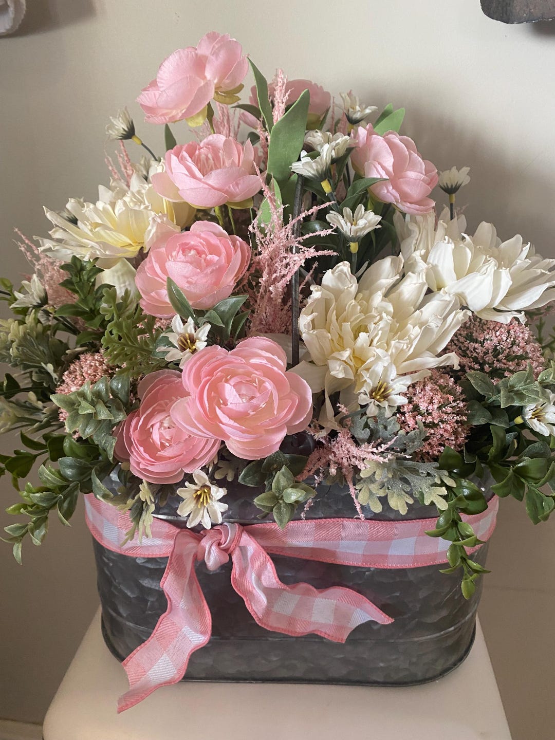 Farmhouse Pink and White Arrangement - Pink Farmhouse Centerpiece ...