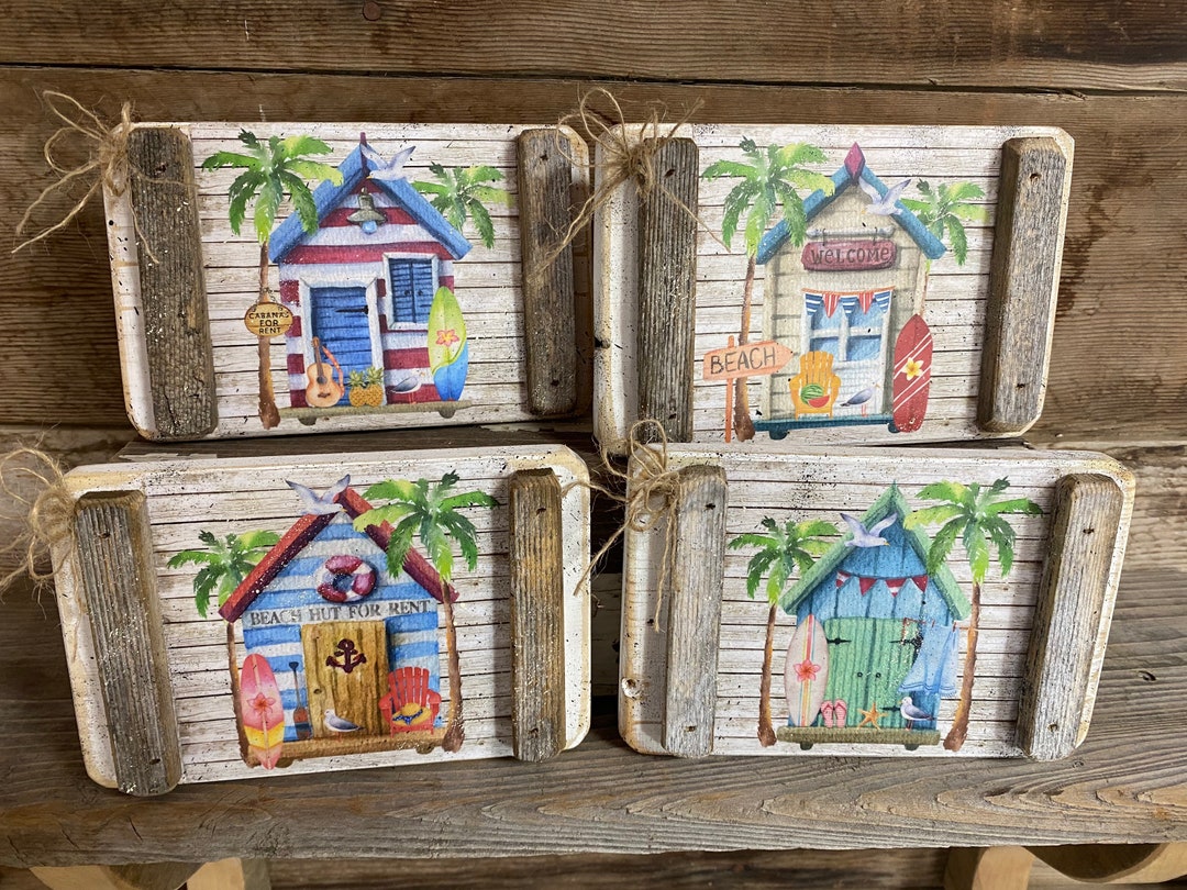 Primitive Beach Hut Signs 4x6 Wood Signs Tiered Tray Signs - Etsy