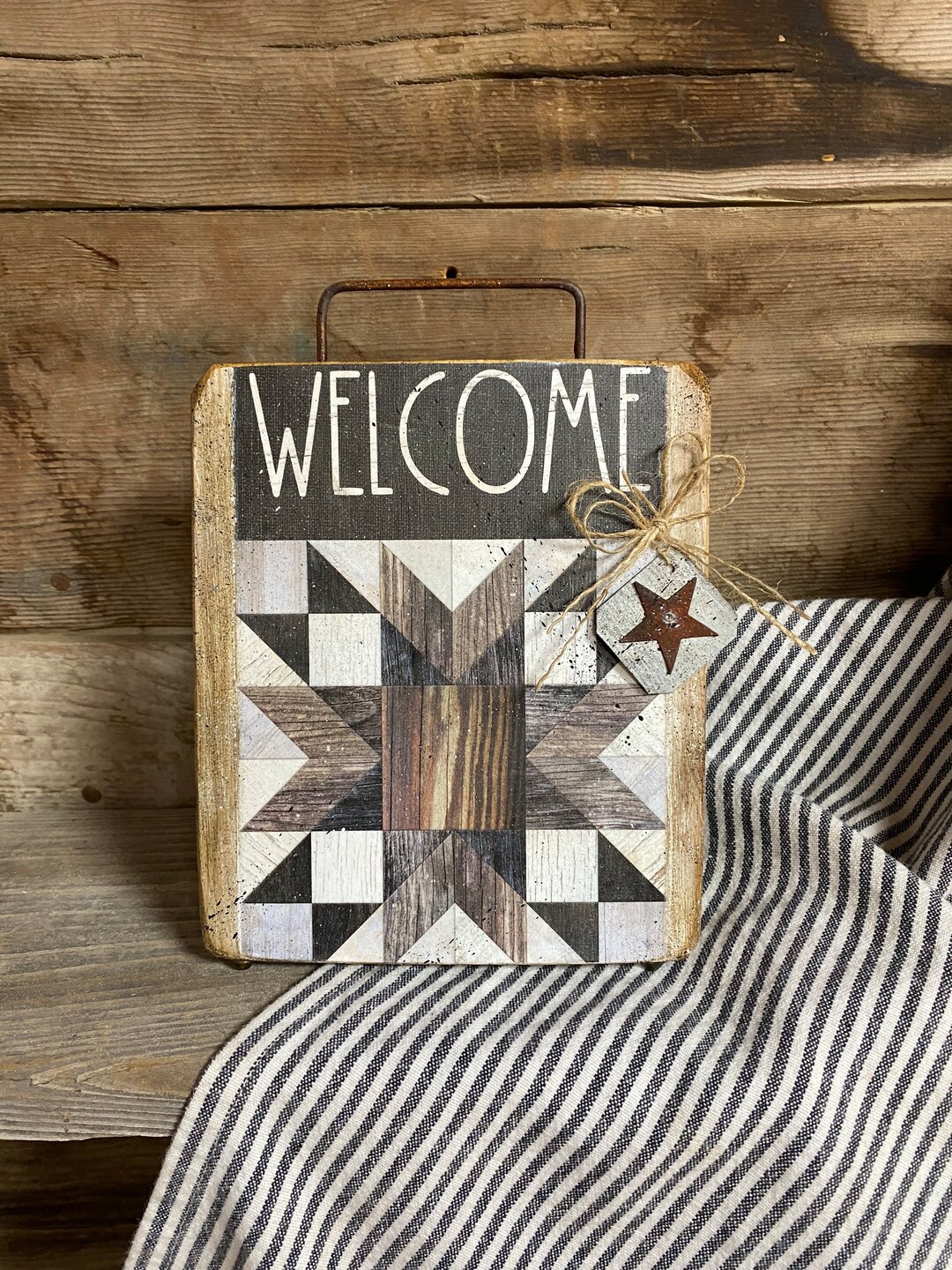 Primitive Welcome Quilt Sign 5 1/4x7 Standing Sign Primitive - Etsy