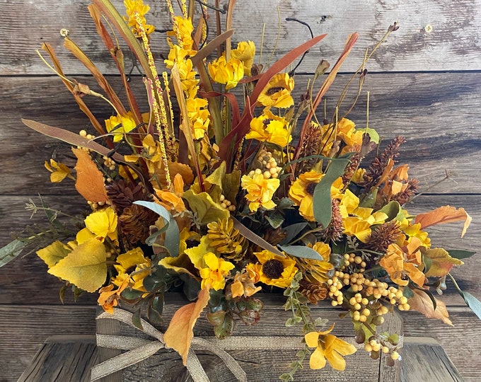 Rustic Fall Arrangement in Barn Wood Box -fall Tabletop Arrangement ...