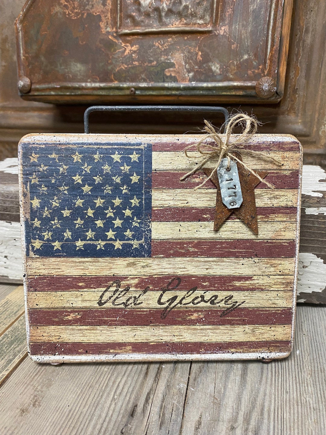 Primitive Old Glory Standing Wood Sign- 6 1/2x6 Wood Sign- Patriotic ...