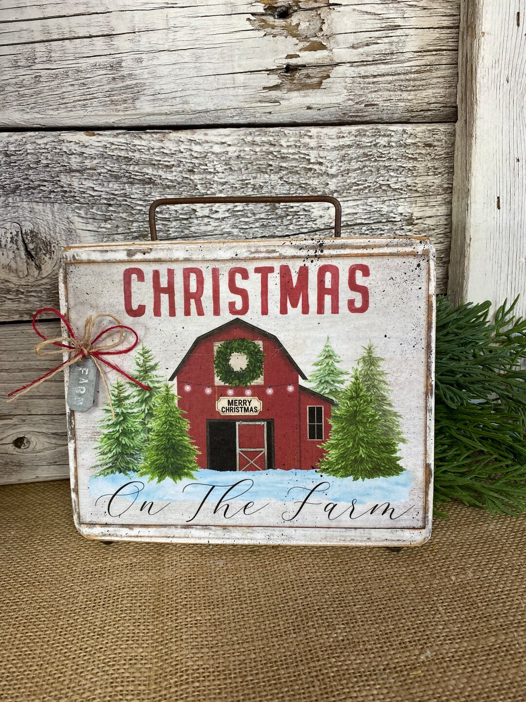 Primitive Farm Christmas Standing Sign 6 1/2x6 Handmade - Etsy