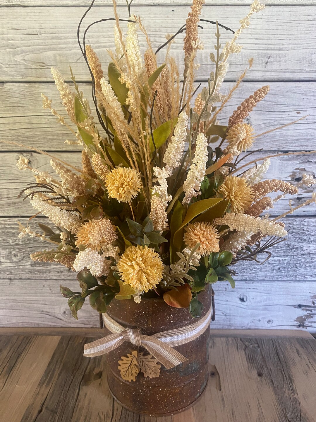 Rustic Fall Heather and Thistle Arrangement Fall Farmhouse Arrangement ...