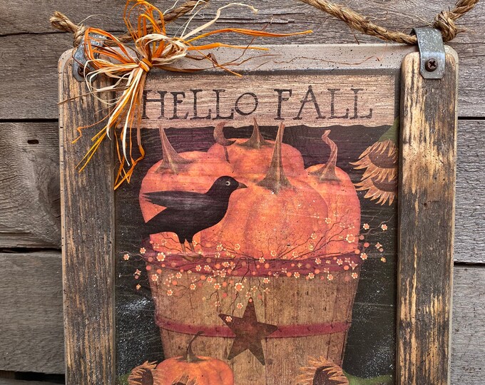 Primitive Hello Fall Sign -old Wood Sign -thanksgiving Sign- Pumpkin ...