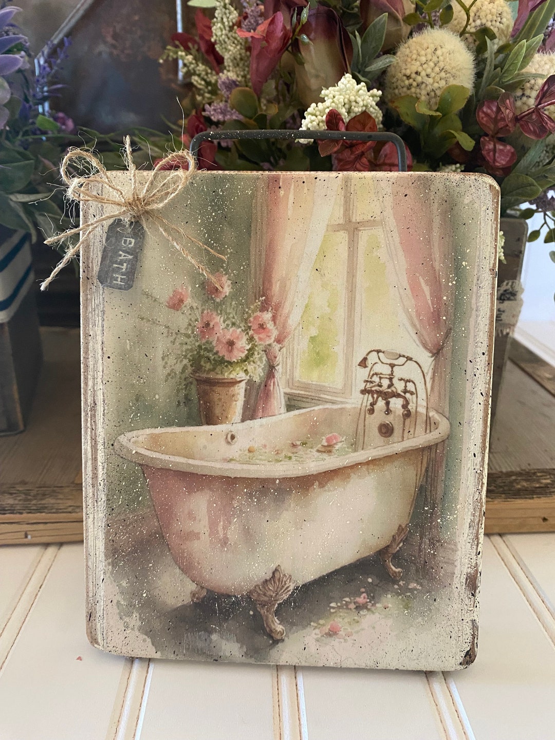 Primitive Vintage Bath Standing Sign Primitive Bathroom Sign vintage ...