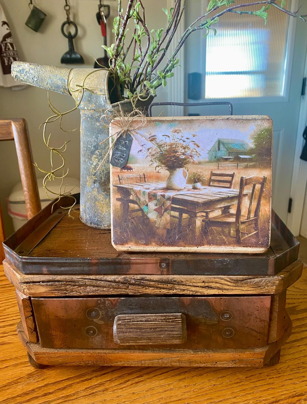 Barn Wood and Distressed Tin Table Tray Original Handmade Barn Wood ...