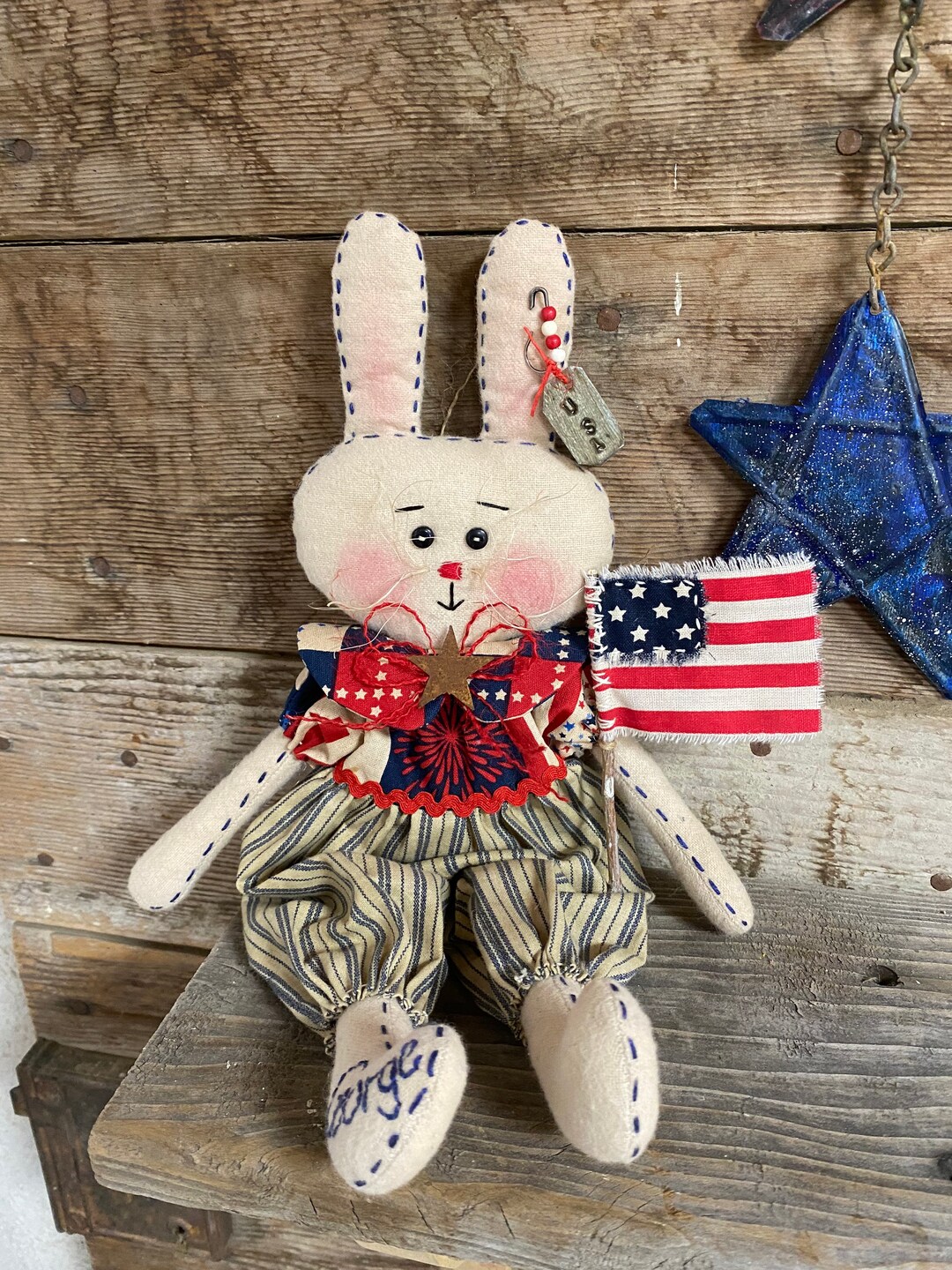 Primitive Patriotic Bunny Rag Doll 12 Patriotic Bunny USA - Etsy