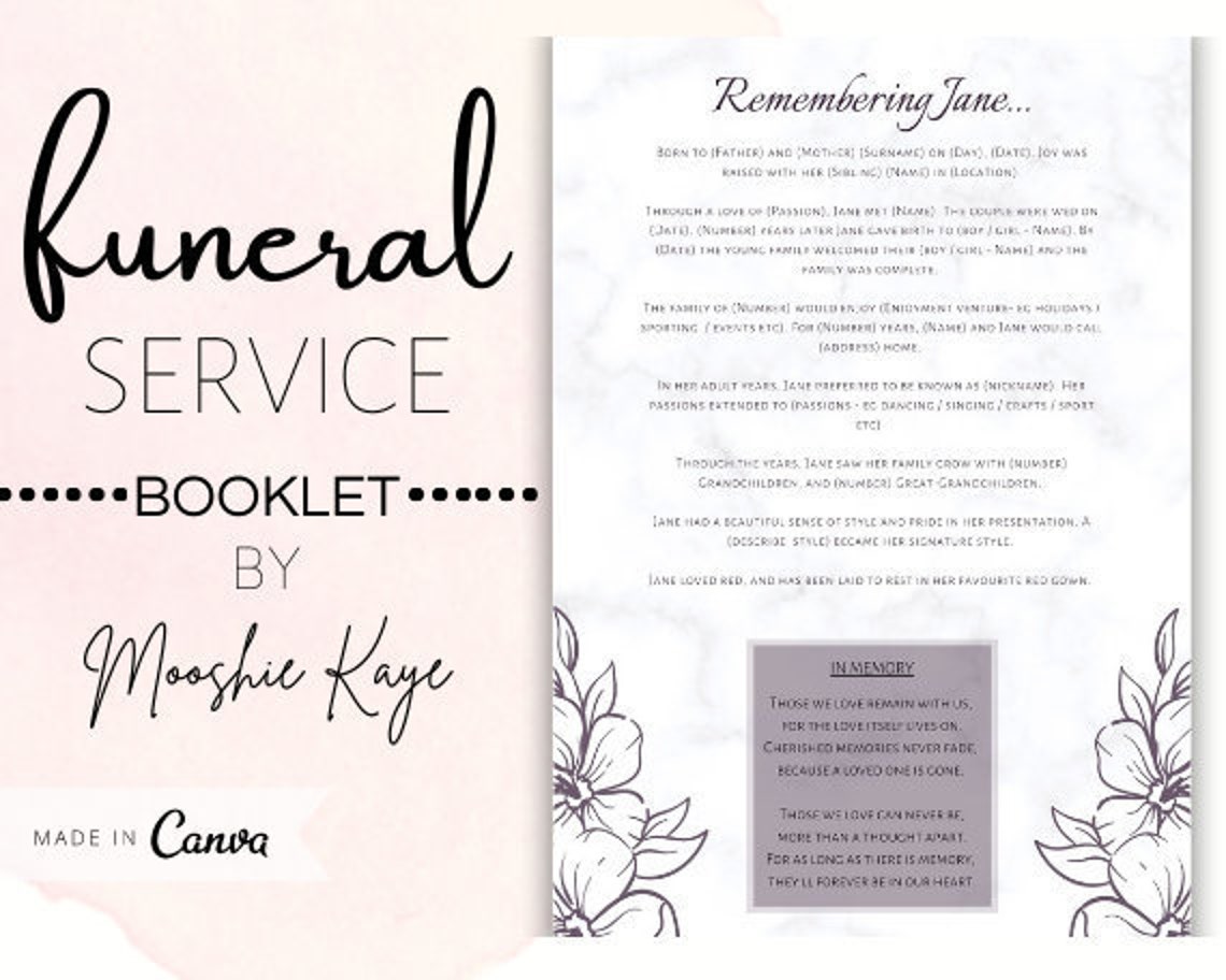FUNERAL BOOKLET: Funeral Pamphlet Booklet Template Memorial - Etsy