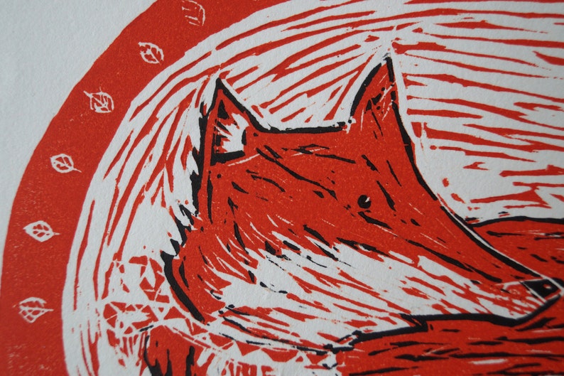 Fox lino print Linocut | Etsy