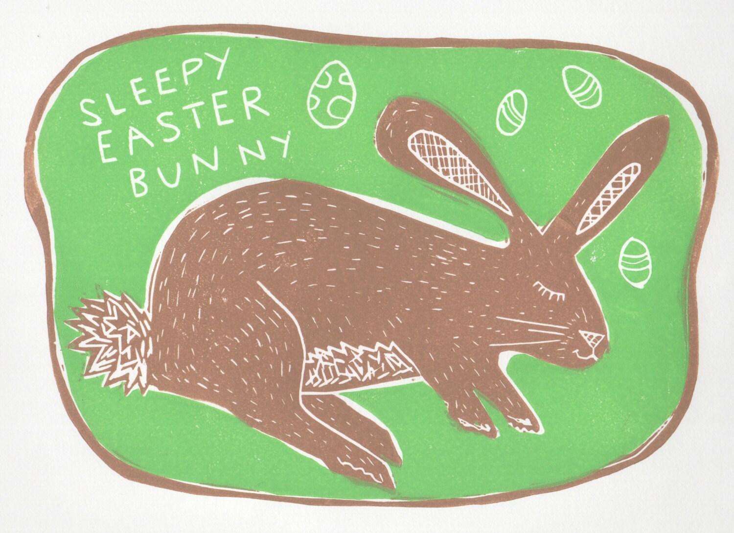 Sleepy Easter Bunny, Original Lino Print, Children's, Nursery Bedroom ...