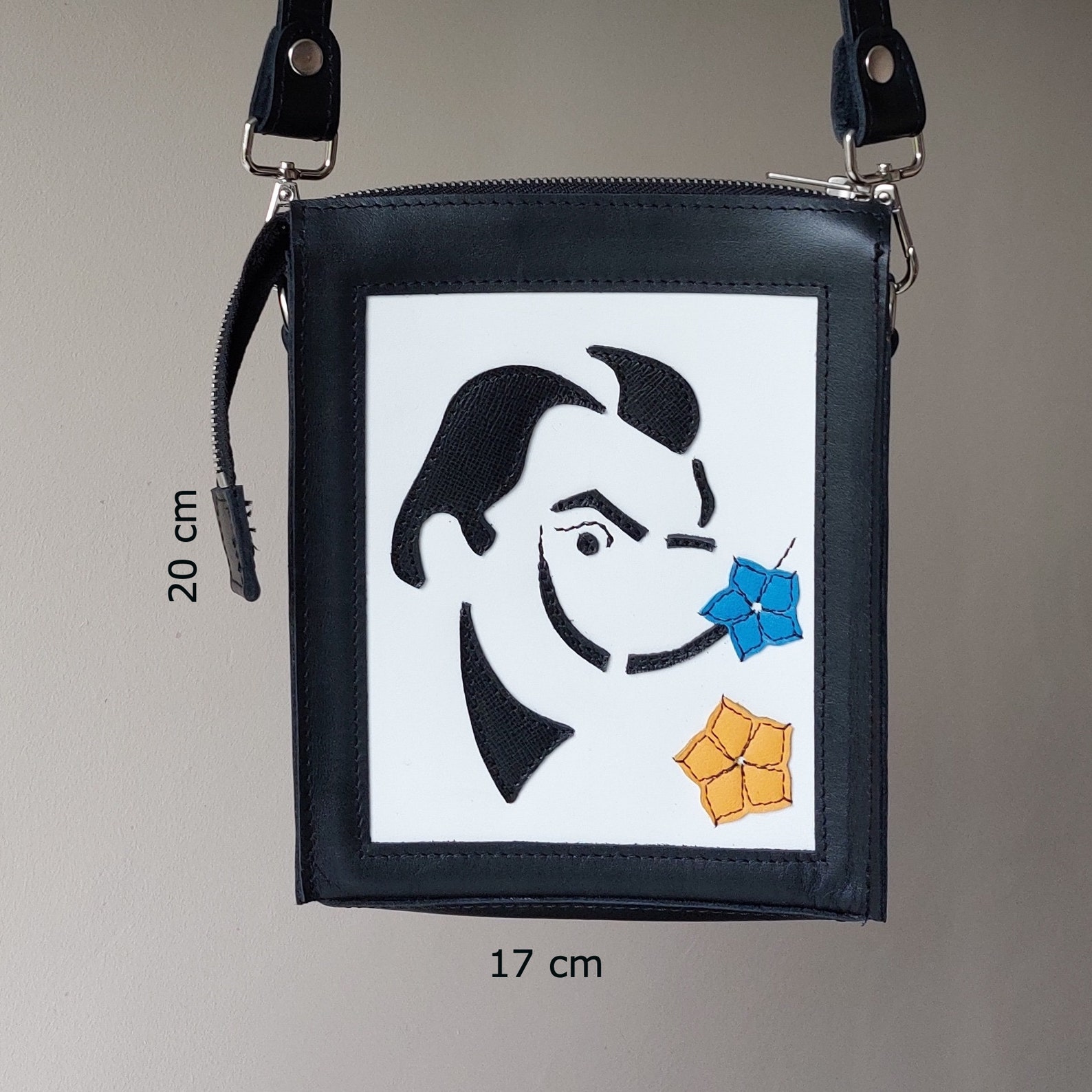 Salvador Dali Bag Leather Applique Purse Crossbody Bag Genuine Leather ...