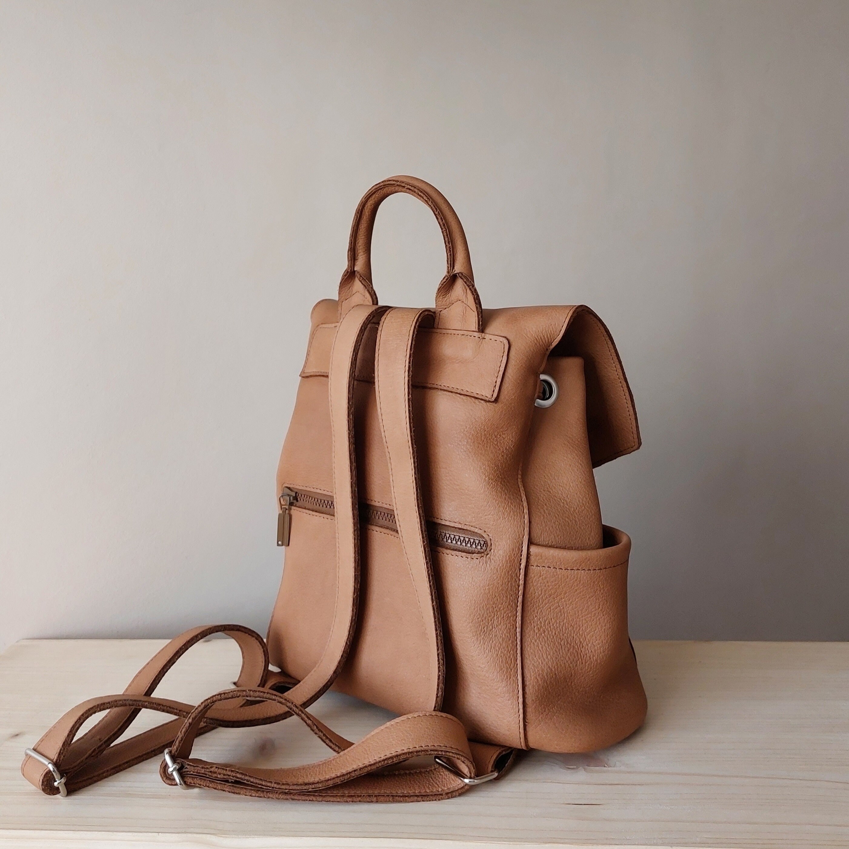 Leather Backpack Purse Knapsack Brown Leather Rucksack Daypack Genuine ...