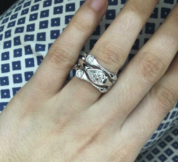 Horizontal Bezel Set Pear Shape Diamond Ring 14K Gold Bezel | Etsy