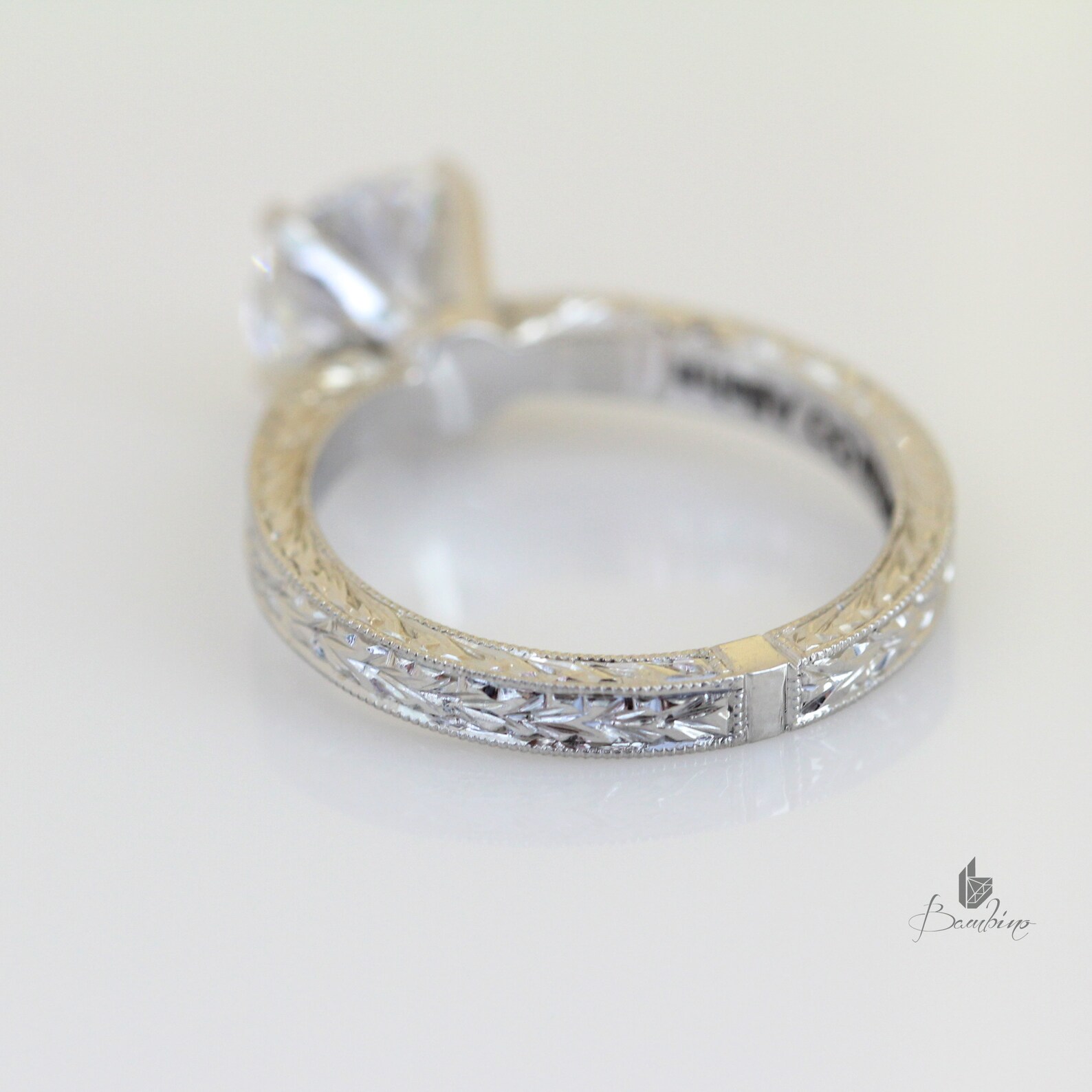 Hand Engraved Diamond Engagement Ring Diamond Engagement - Etsy