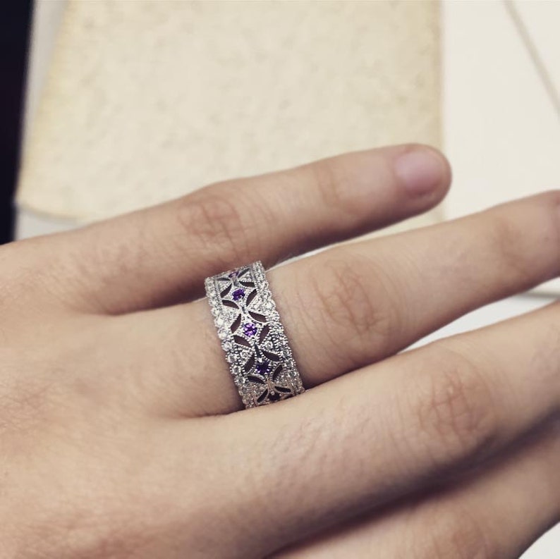 14K Hand Carved Vintage Style Solid Gold Band Amethyst Band - Etsy