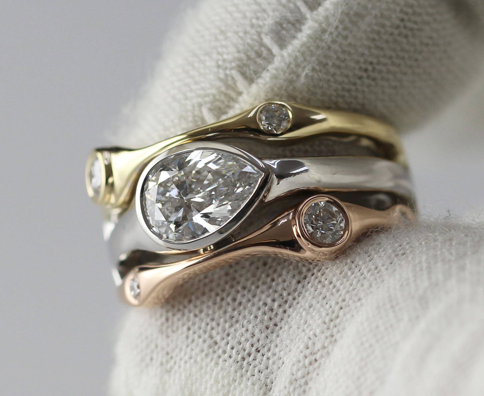 Horizontal Bezel Set Pear Shape Diamond Ring 14K Gold Bezel - Etsy