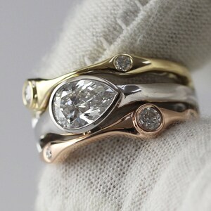 Horizontal Bezel Set Pear Shape Diamond Ring, 14K Gold Bezel Setting ...