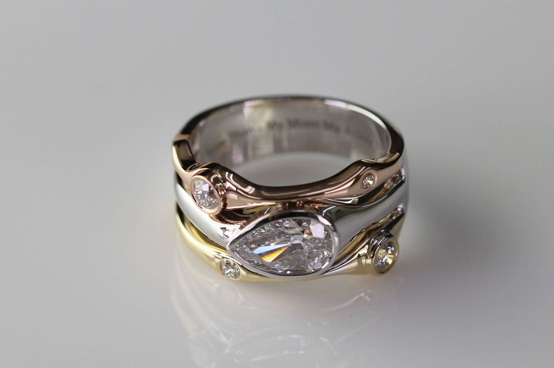 Horizontal Bezel Set Pear Shape Diamond Ring 14K Gold Bezel - Etsy