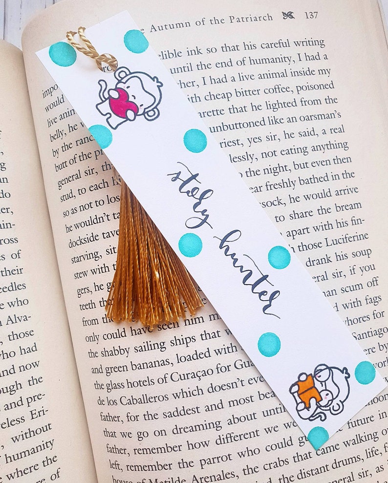 Set of 3 Handmade Calligraphy Bookmarks Cute Animals and Polka Dots ...