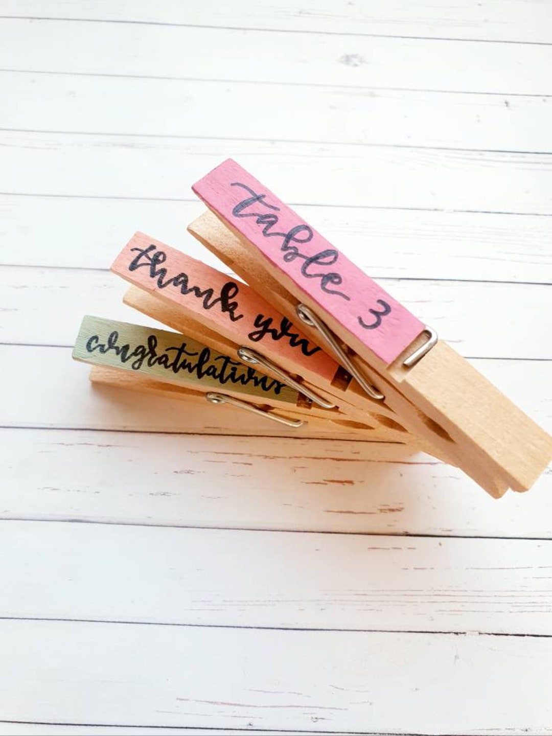 Colourful Wooden Peg Place Cards or Tags Handwritten Calligraphy - Etsy