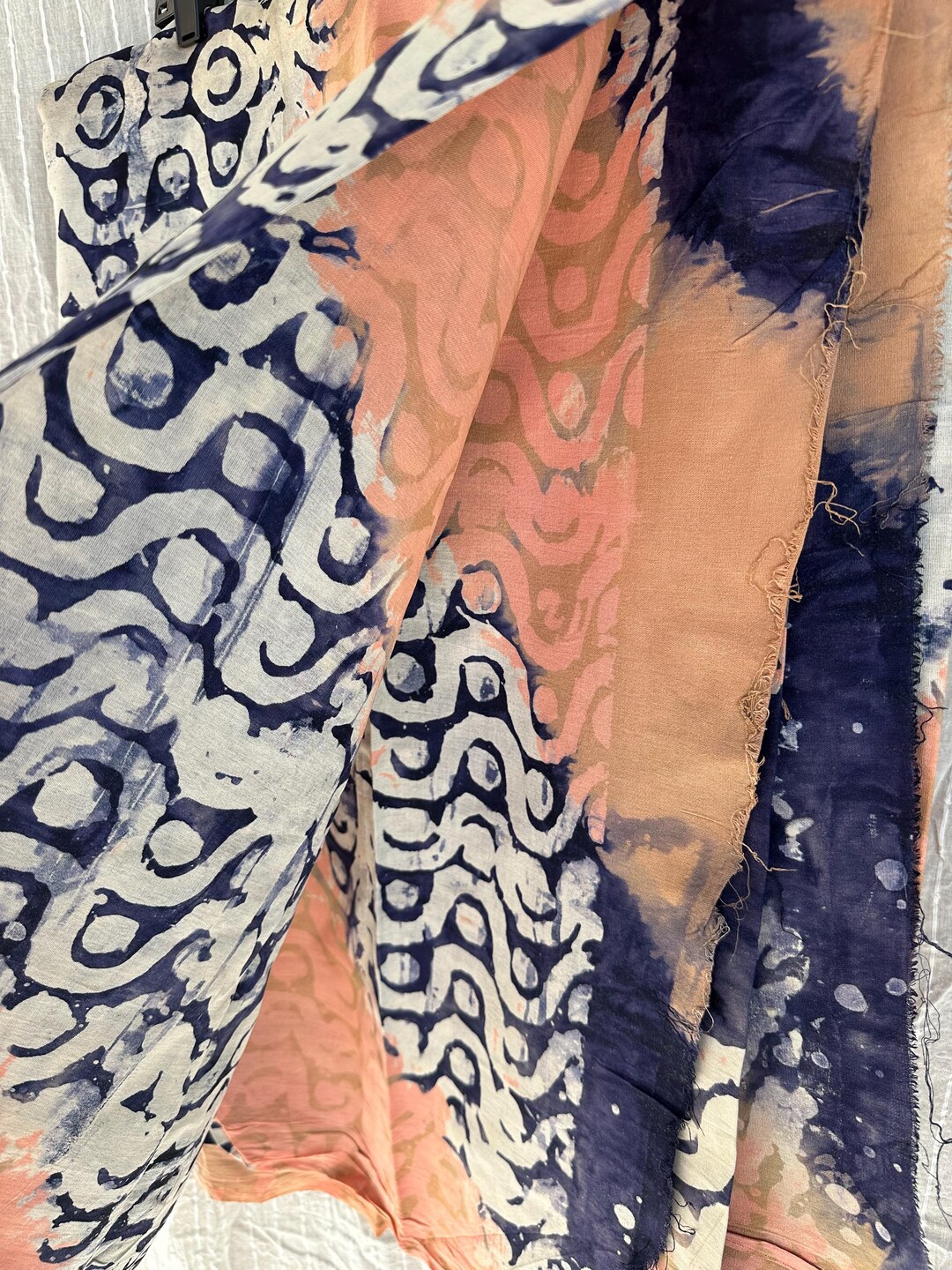 Melhfa Veil African Batik Mauritanian Body Wrap Blue, White & Pink 14ft ...