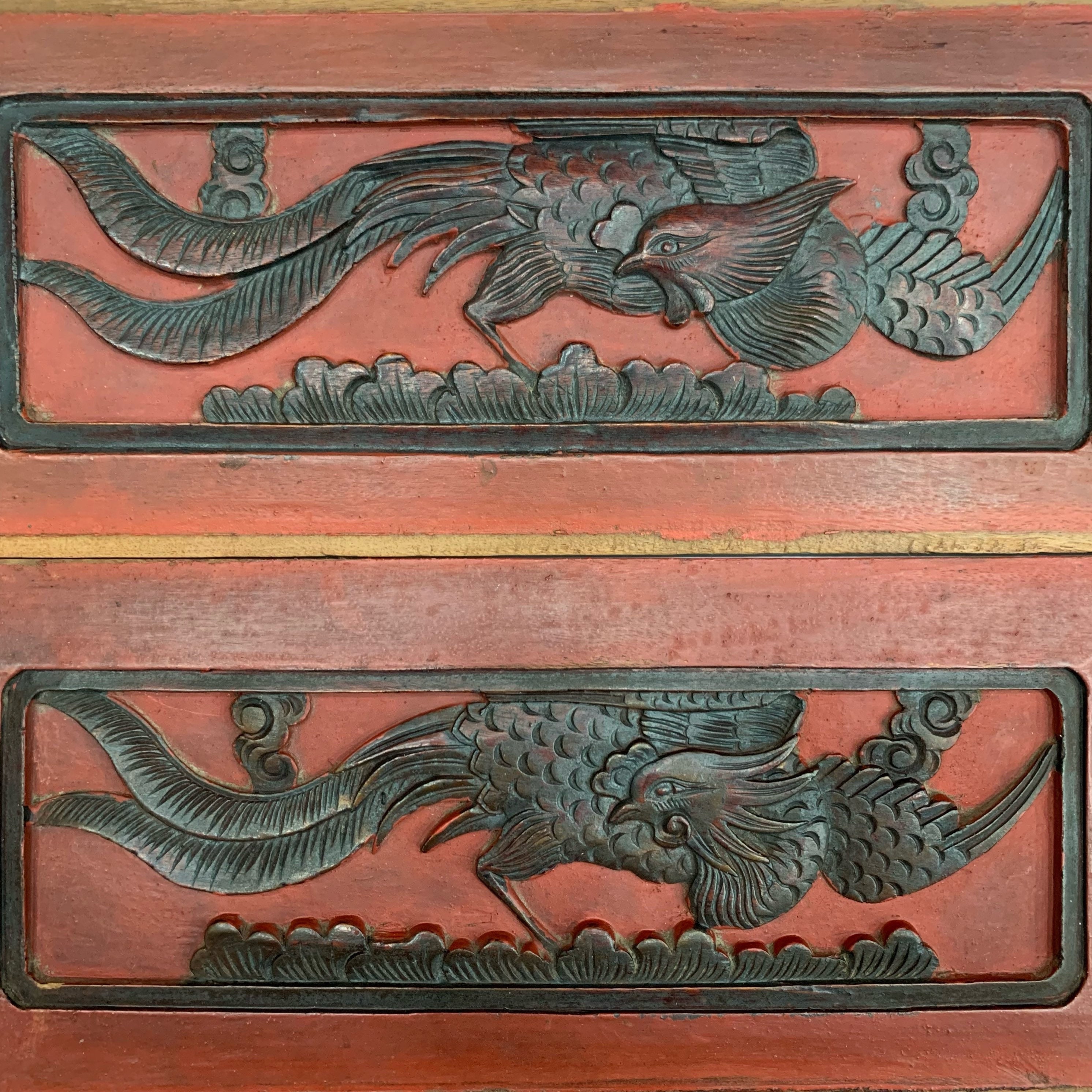 Antique Chinese Wood Carved Phoenix Panels - Qing Dynasty Art (set of ...