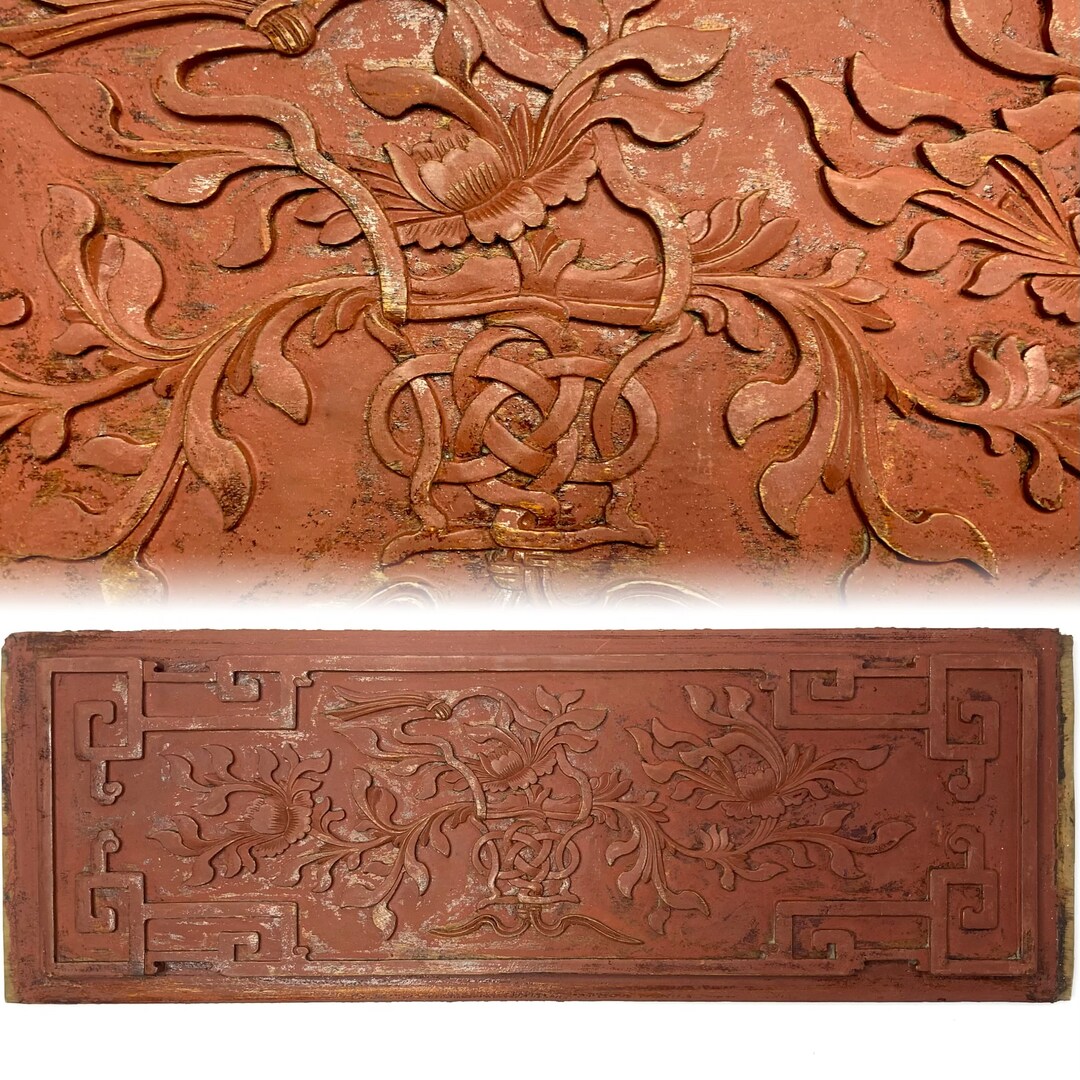 Antique Floral Pattern 喜结花卉 Chinese Wood Carving in Relief Furniture ...